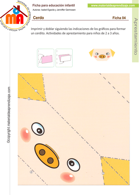 Cerdo: Actividades para doblar de 2 a 3 años - Paperblog