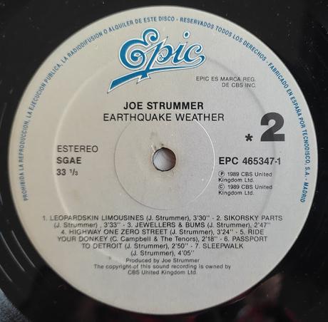 Joe Strummer -Earthquake Weather Lp 1989 - Paperblog