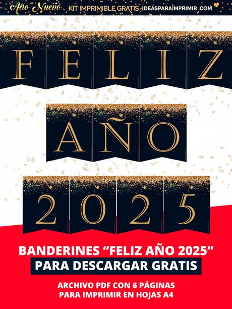 Banderines FELIZ AÃ O NUEVO 2025 para imprimir gratis - Paperblog